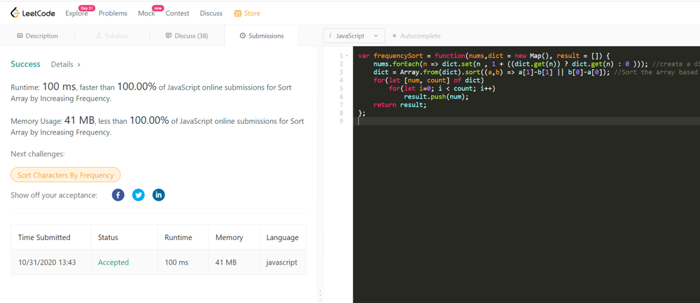 Javascript version w. comments | faster than 100.00% of JS submissions ...
