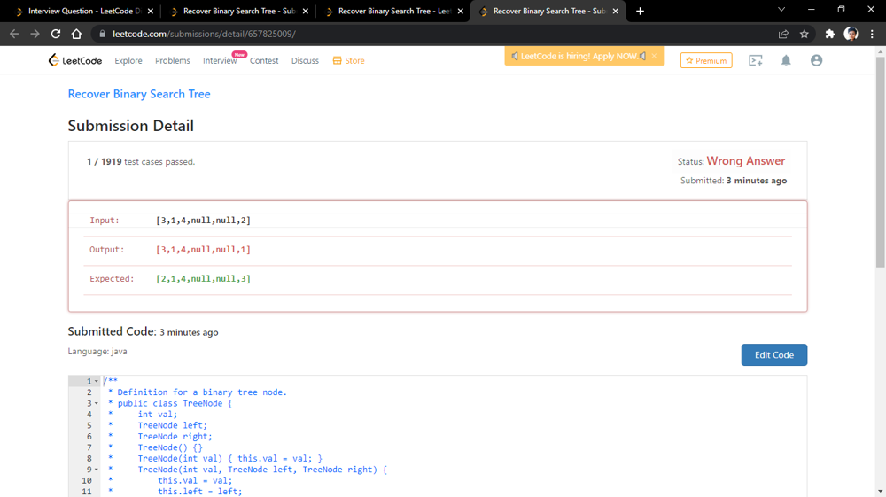 Help Why Accepted For Customized Sample Case But Not For Test Case