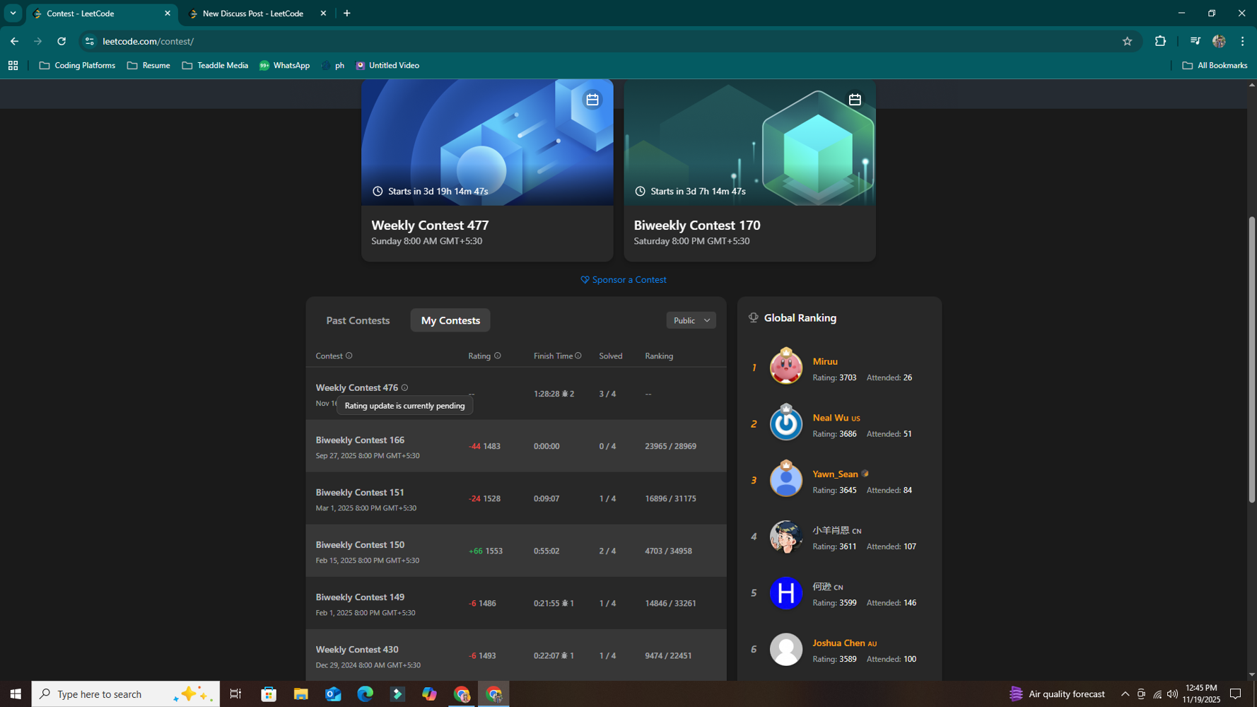 Ratings Not Updating for Contest #476 - Discuss - LeetCode