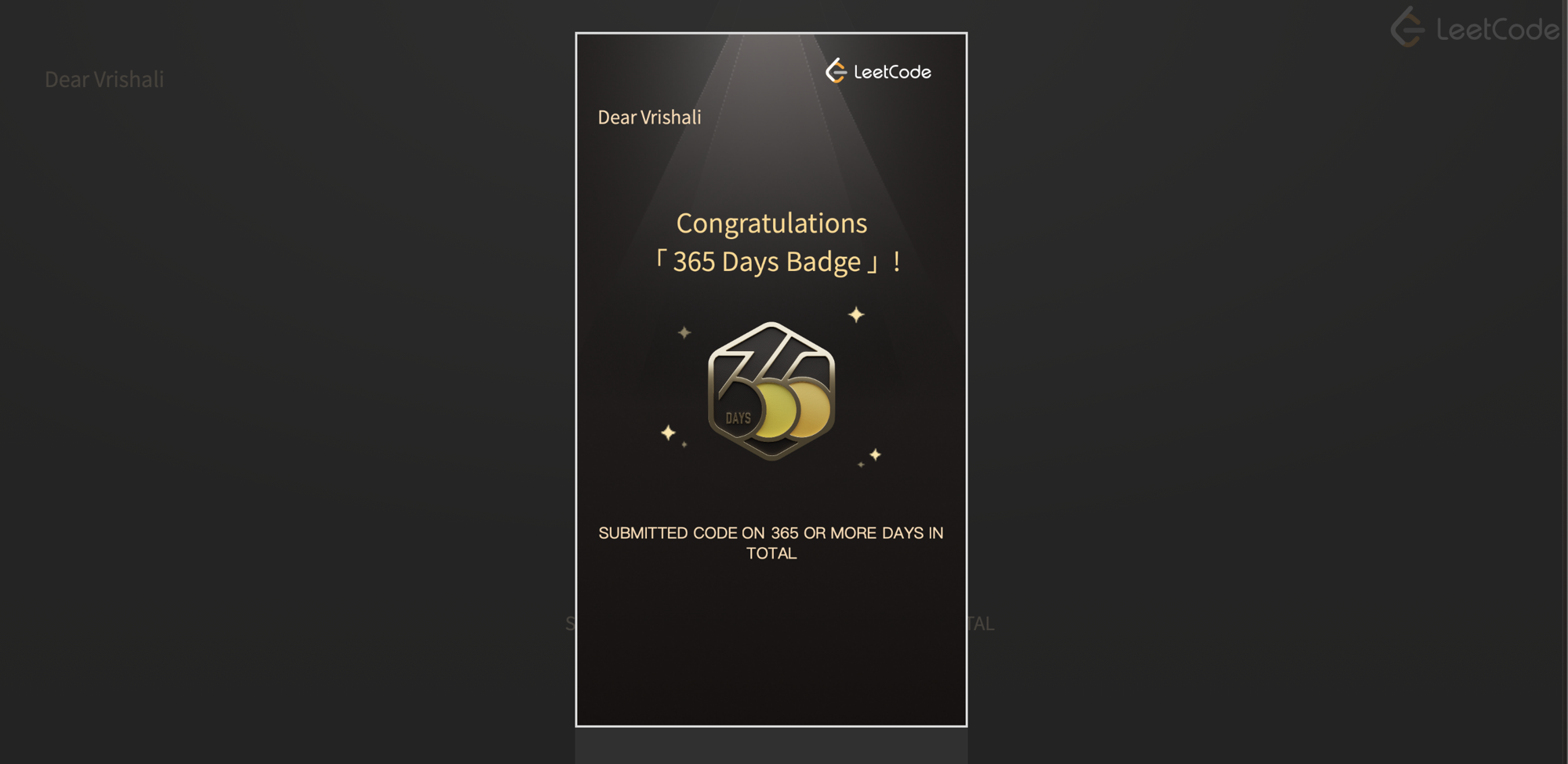 I completed 365 days of LeetCode streak . - Discuss - LeetCode